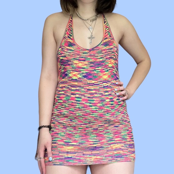 Amazon | Dresses | Rainbow Halter Neck Backless Knit Mini Dress | Poshmark